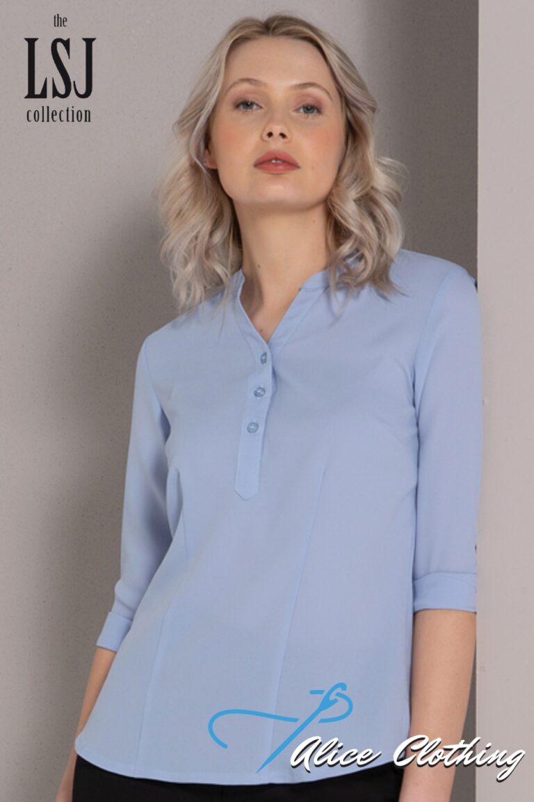 LSJ Ladies L/S Fold up Mandarin Soft Drape Shirt | 245-CR