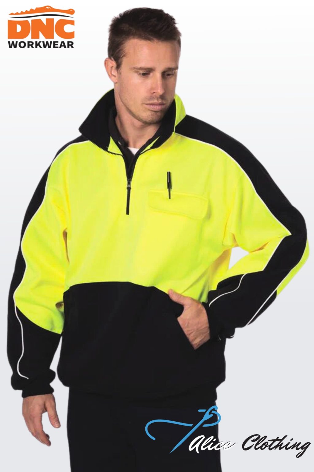 DNC 3823 HiVis 2 Tone ½ Zip Hi-Neck Panel Fleecy Windcheater